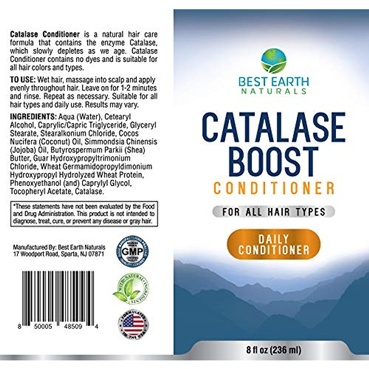 Best Earth Naturals Catalase Boost Conditioner Daily Anti Aging Catalase Conditioner for Men and Women 8 Ounces
