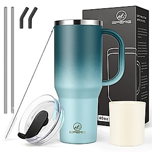 Gpeng 40 oz Tumbler with Handle, Water Bottles with Straw Lid and Anti-Slip Sleeve, Insulated Stainless Steel Travel Mug Cup Holder Friendly, Keep Drinks Cold or Hot for Hours