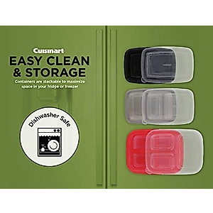 Cuisinart 1 Compartment Meal Prep Containers, 24 Piece, Set of 12 BPA Free Food Storage Containers with Lids-Reusable, Stackable Bento Box Containers-Microwave, Dishwasher, Freezer Safe-Black, 28.75oz