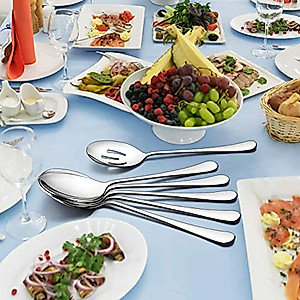 LIANYU 6 Pack Serving Spoons Set, 3 Large Serving Spoons, 3 Slotted Serving Spoons, Stainless Steel Buffet Dinner Restaurant Serving Spoons Set, Catering Serving Utensils for Party Banquet, 9.8 Inch