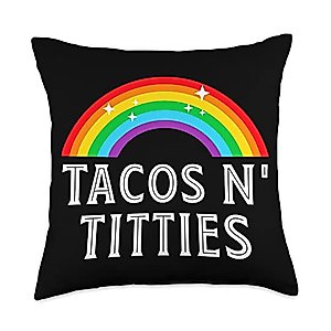 LGBT Shirts Gay Pride Lesbian Bi Trans Gifts Tacos and Titties Funny LGBT Gay Pride Gifts Lesbian LGBTQ Throw Pillow, 18x18, Multicolor