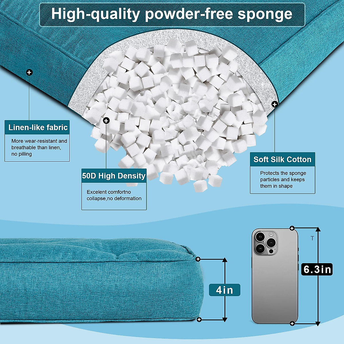 Millsilo Bench Cushion, Bench Cushions for Indoor/Outdoor Furniture, Window Seat Cushions, Garden Patio Large Pads with Button Reinforcement, for Shoe Bench Dining Porch Bench 36x14x4 inch,Teal