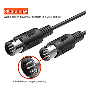 LEKATO USB MIDI Cable, MIDI to USB Cable 6.5Ft with Input & Output Connecting with Keyboard, Synthesizer for Editing & Recording, Midi to USB for Laptop Computer Windows and Mac