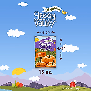 Green Valley Organics Pumpkin | Certified Organic | 100% Dickinson Variety | Sweet Earthy Delicious | Firm & Smooth | Vibrant Autumn Orange | American Grown & Made | 15 oz (Pack of 4)