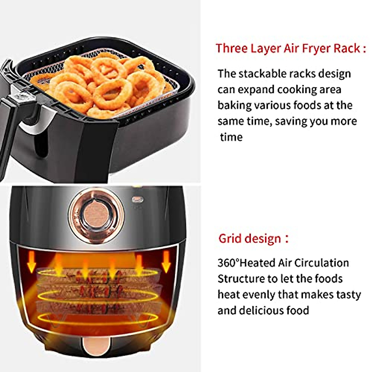 Air Fryer Racks 3 Pcs, 8 Inch Square 3 Layer Stackable Dehydrator Racks,Stainless Steel Air Fryer Basket Tray for Instant Vortex Fryer, Ninja, Gowise, Phillips Air Fryers,Ovens, Air Fryer Accessories
