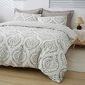 Tache Gray White Ogee Damask Moon Sky Speckled Heather Grey Modern Victorian Shabby Chic Reversible Duvet Cover Queen