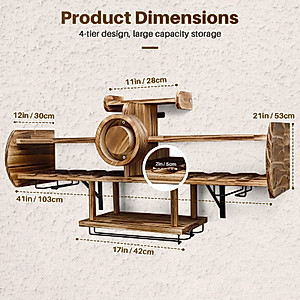 Homde Wine Rack Wall Mounted Wood,Wine Shelf with Bottle Stemware Glass Holder Rustic, Airplane Shape Multi Functional Wine Display Storage Rack for Home Bar (Light Brown)