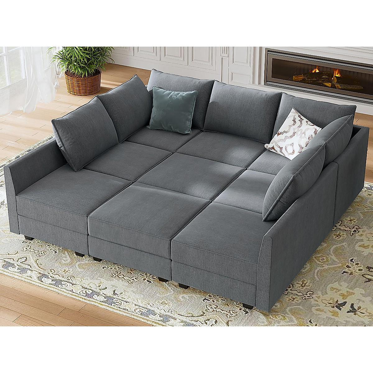 HONBAY Modular Sectional Sleeper Sofa with Storage Reversible Modular Sofa Couch Oversized Sleeper Sectional Sofa Modular Couch Bluish Grey