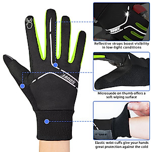 Souke Sports Winter Cycling Gloves Men Women, Touch Screen Padded Bike Glove Water Resistant Windproof Warm Anti-Slip for Running, Biking, Workout(Green,XX-Large)