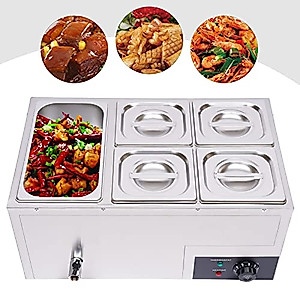 PIAOCAIYIN Food Warmer, 110V 5-Pan Commercial Food Warmer, Buffet Steam Table, Stainless Steel Bain Marie Buffet Food Warmer, steam table food warmer, steam table food warmer for Restaurants, Catering