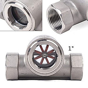 Water Flow Indicator, Stainless Steel 1" NPT Female Thread Sight Flow Indicator with Plastic Impeller