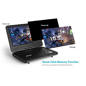 ieGeek Portable DVD Player 12.5", with 10.5" HD Swivel Screen, Car Travel DVD Players 5 Hrs Rechargeable Battery, Region-Free Video Player for Kids Elderly, Remote Control, Sync TV, USB&SD, Black