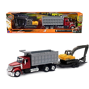 New Ray Toys International Lonestar, Dump Truck w/Excavator 1:43 Scale 18" DIECAST 16623 RED