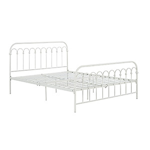 Novogratz Bright Pop Metal Bed, Adjustable Height for Underbed Storage (6.5" or 11"), Metal Slats Included, Full, White