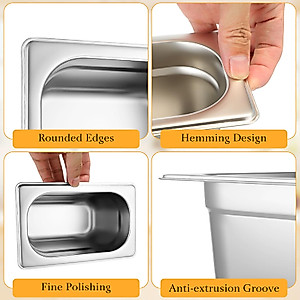 Thenshop 10 Pcs 1/9 Size 4 Inch Deep Hotel Pan Stainless Steel Steam Table Pan Commercial Metal Food Catering Tray for Hotel, Restaurant, Buffet, 0.8 mm Thick, 6.9 L x 4.3 W (European Style)