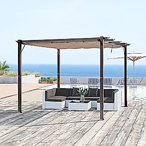 Outsunny 10' x 13' Outdoor Retractable Pergola Canopy, Aluminum Patio Pergola, Backyard Shade Shelter for Porch Party, Garden, Grill Gazebo - Brown