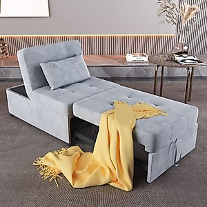 NOSGA Sofa Bed, 4 in 1 Multi Function, Liner Fabric Folding Ottoman Sofa Bed, Convertible Sleeper Chaise Lounge Chair, Single Sofa Bed for Living Room Small Apartment (Gray)