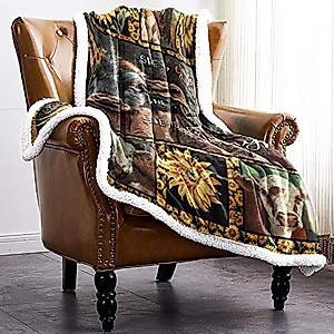 Cow Sunflower Print Sherpa Throw Blanket Yellow Flower Fleece Blankets Gift for Women Wife or Girlfriend Super Soft and Warm Sofa Bedding Blankets 60"X80"
