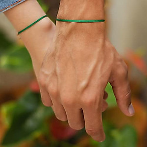 Green Bracelet for Men String - Adjustable Bracelet for Women - Unisex Adult Waterproof Nylon Cord Surfer Wealth Abundance Mental Health Awareness