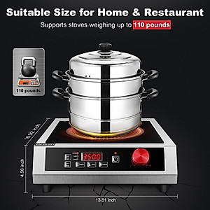 AiedCom 3500W 220V~240V Commercial Induction Cooktop, Powerful Electric Induction Burner, Countertop Electric Stove with Digital Sensor, Touch/Knob Control