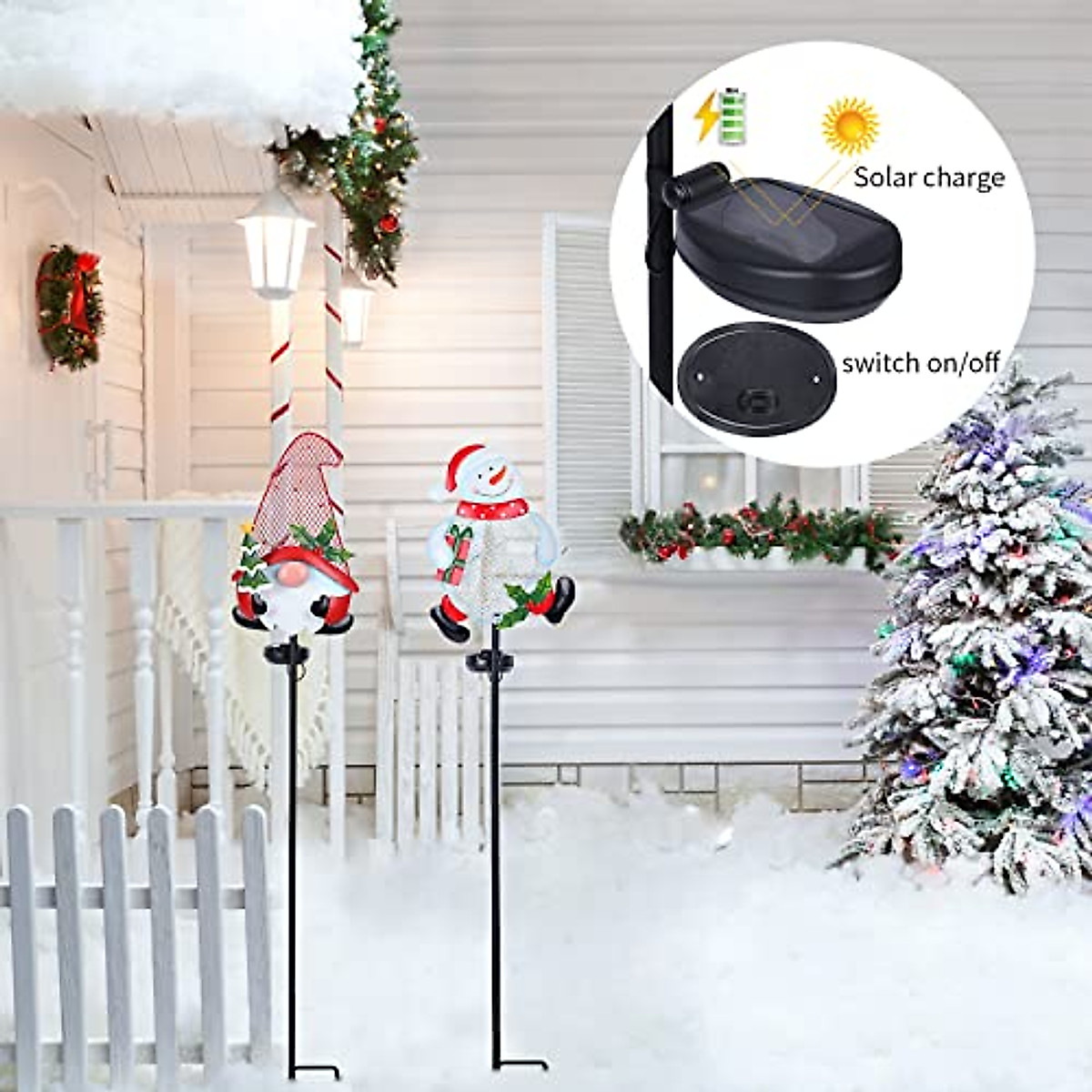 Yinns Solar Christmas Decorations, 2 Pack Chtistmas Garden Stakes Snowman Gnomes Solar Light Outdoor Christmas Decorations for Garden Yard Lawn Pathway