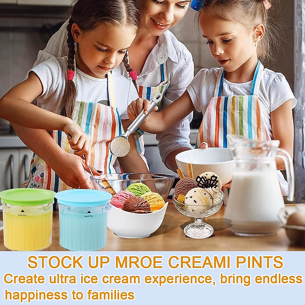 Kaluly for Ninja CREAMi Breeze NC100 NC101 NC200 NC201 Series Pint Containers and Lids 4 Pack, 16oz Pints Cups Replacement for ninja Creamy Ice Cream Maker