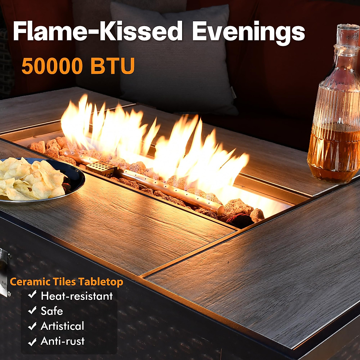 XIZZI 10 Pieces Patio Furniture Set with Fire Pit Table - All Weather Wicker Outdoor Patio Sectional Furniture Sofa Set with Swivel Rocking Chairs,Luxury Modern Modular Patio Conversation Set,Beige