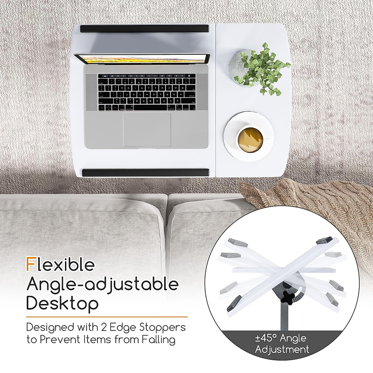 Tangkula Rolling Laptop Desk Cart, Mobile Laptop Stand with Tilting Tabletop, Height Adjustable Bedside Table with Mouse Pad Cup Holder, Ideal for Laptop Bed Sofa Couch