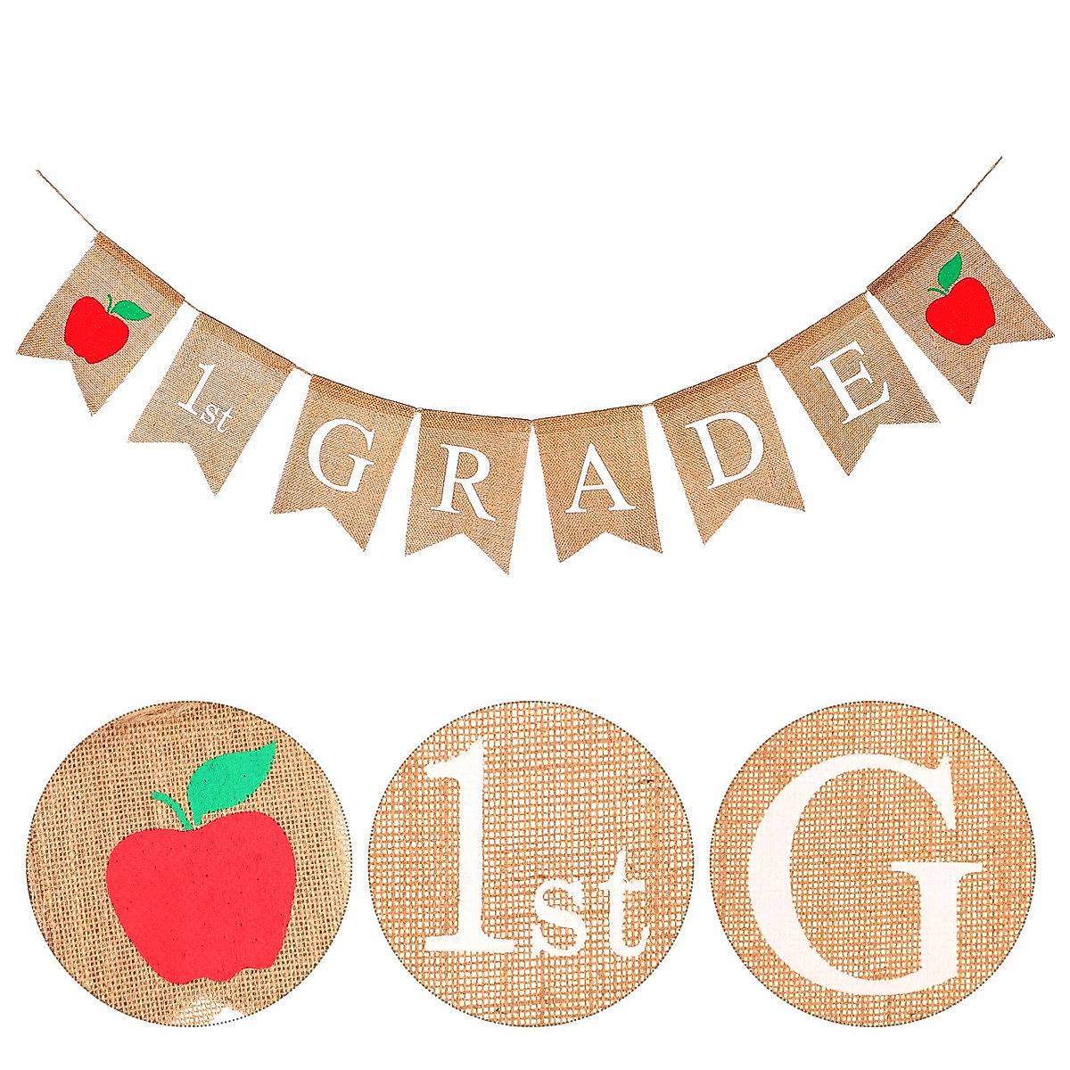 Amosfun School Banner Kindergarten Banner 1st Grade Banner School Garland Apple Garland Banner for Kids Classroom Back to School First Grade Birthday Party Decorations