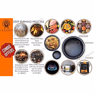 Generic Craftsman India Online Deep Burned Clay Pot/Earthen/Mud/Mitti Handi for Cooking and Serving Combo 1, 2 & 3 Liter |Uncoated |Silver, Black, MH4537JDF