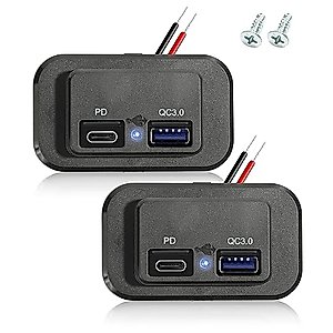 ESEWALAS 12V/24V USB Outlet,Dual PD3.0 Type-C (USB C) & Quick Charge QC3.0 USB-A Port Panel Mount,Car Charge Adapter 12V Quick Car Charger Socket Power Outlet,Car USB Socket (2PCS)
