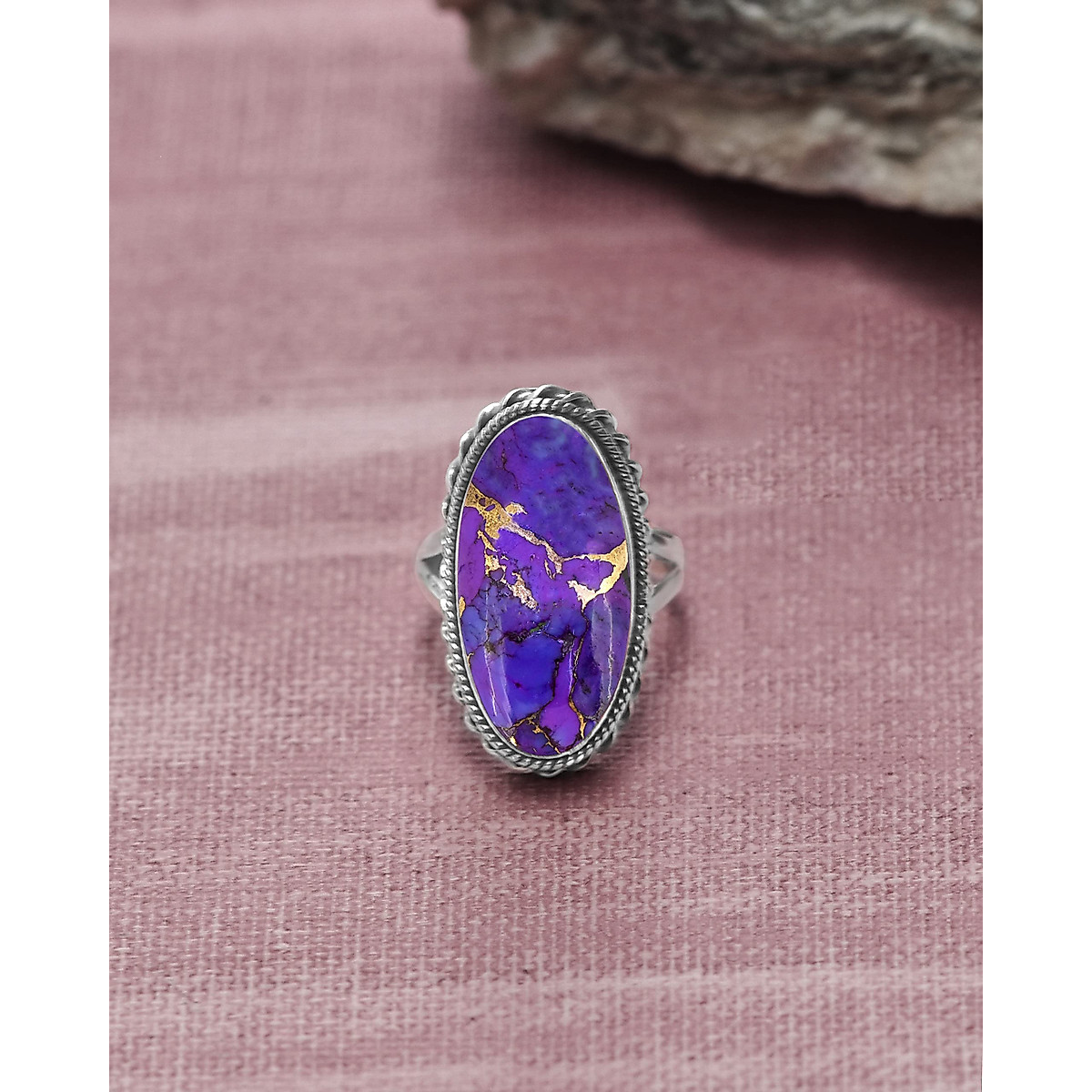YoTreasure Purple Copper Turquoise Solid 925 Sterling Silver Ring