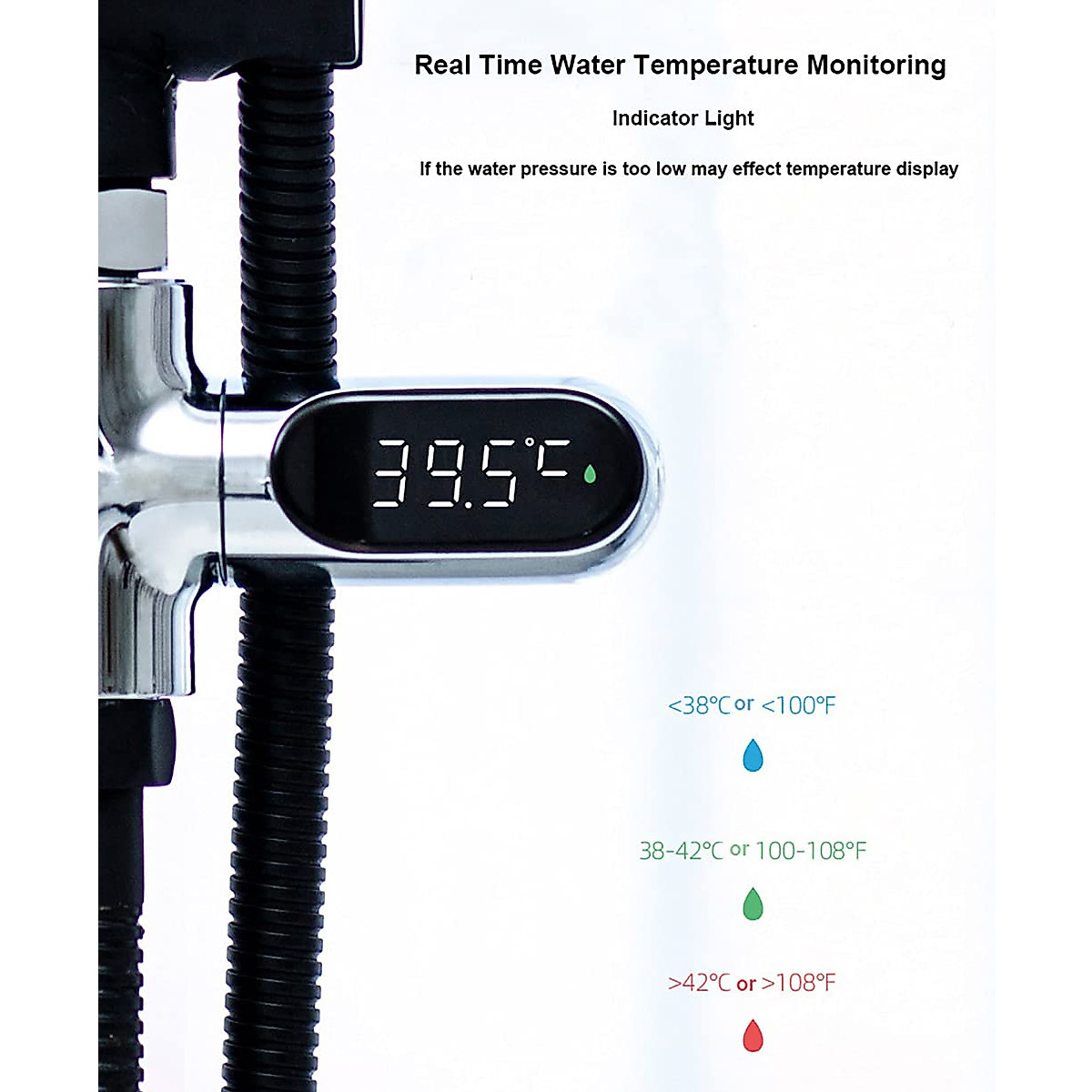 Shower Thermometer Led Digital Display Baby Bath Water Fahrenheit Celsius Thermometer 360°Rotating Screen for Home Bathroom Kitchen (Silver)