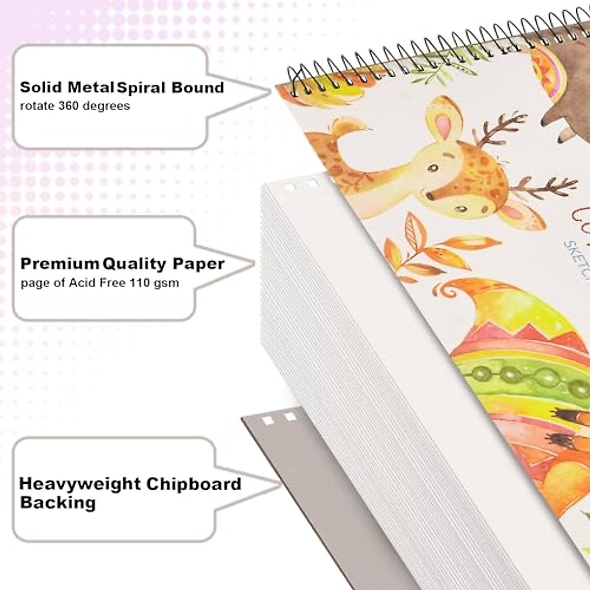 MEMX Sketch Book for Kids, 8”X11.5” 100 Pages(110gsm), Spiral Bound Artist Sketch Pad, Durable Acid Free Sketchbook for Painting, Sketching or Doodling, Best Gifts for Drawing Boys and Girls, White