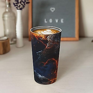 GTKSYNVE Reusable Coffee Mug with Lid and Handle, Planet Ice and Fire Tumbler for Hot & Cold Drinks 16oz Stainless Steel Insulated Coffee Tumblers Double Wall Vacuum Thermal Cup