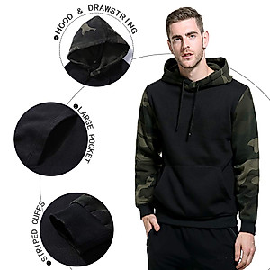AOTORR Men's Pullover Camouflage Fleece Hoodies Long Sleeve Contrast Color Military Sweatshirt with Pocket Black XXL