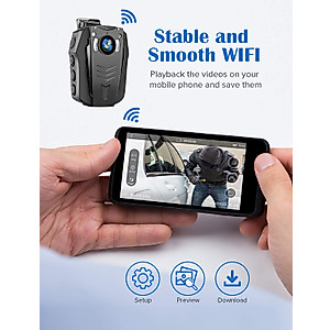 BOBLOV PD70 64GB WiFi Body Camera 1296P Wearable Body Cameras Night Vision Camera Built-in Memory Light and Small Body with Audio Recording 170 Degree for Law Enforce or Daily Use (64GB)