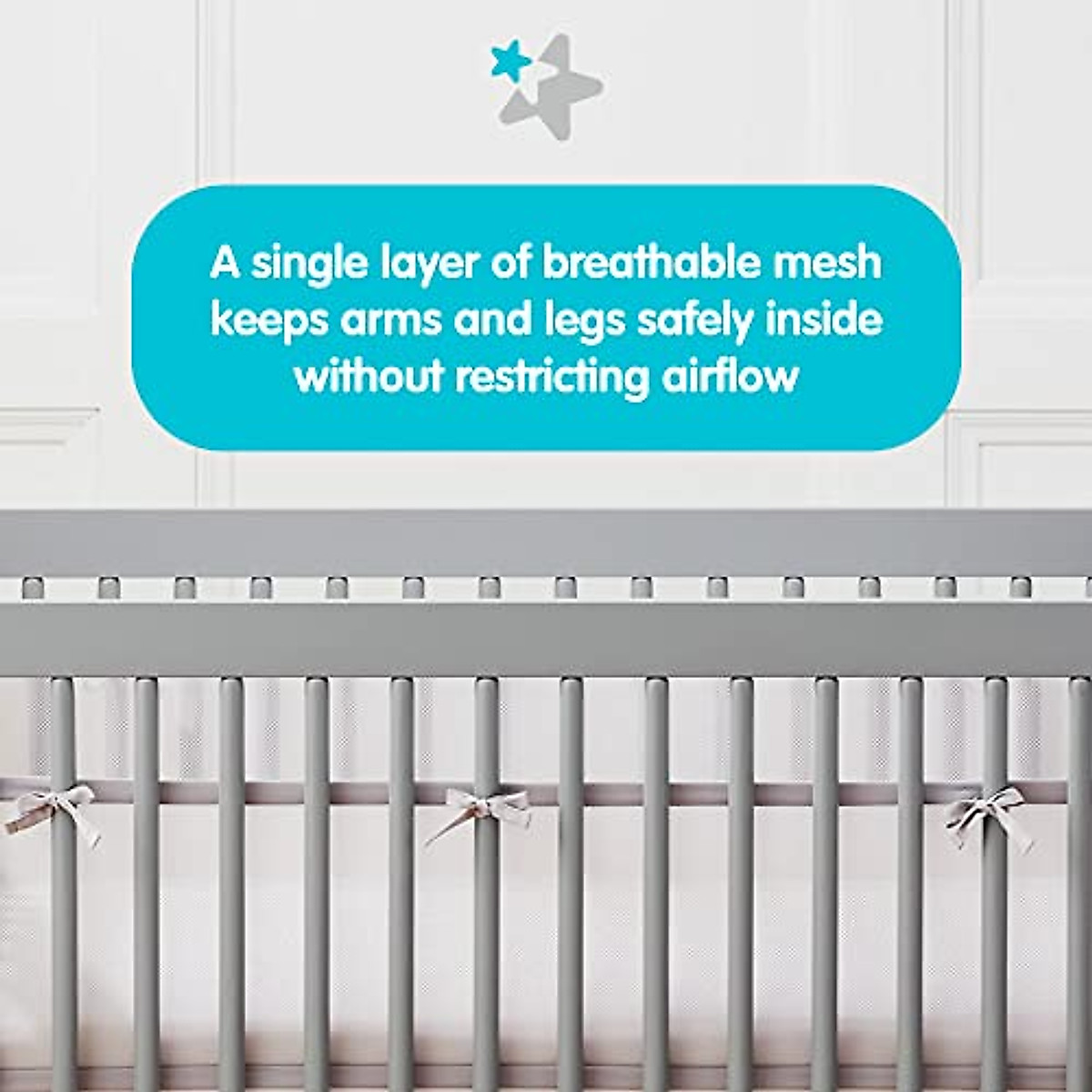 AirflowBaby Mesh Crib Liner — Essential Collection — White 9” — Fits Full-Size Four-Sided Slatted and Solid Back Cribs