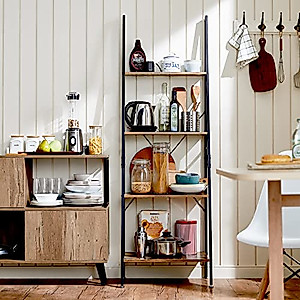 LINSY HOME Ladder Shelf, 4 Tier Bookshelf, Freestanding Storage Shelves with Steel Frame, Storage Rack Shelf for Office, Bathroom, Living Room, Rustic Wood Finished