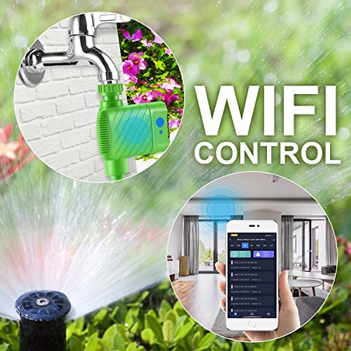 Sainlogic Sprinkler Timer with Wi-Fi Hub, Smart Garden Hose Faucet Timer Programmable Water Timer, Wireless Lawn Sprinkler Controller Irrigation System Valve with Water Flow Meter