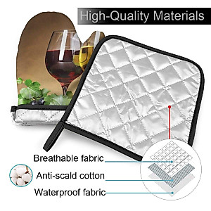 Grape Wine Red and White Oven Mitts and Pot Holders Sets,Heat Resistant Non-Slip Cooking Gloves with Cotton Lining for Kitchen Baking Grilling BBQ