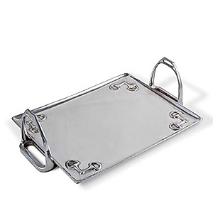 Arthur Court Horse Stirrup Metal Serving Tray for Serving Food, Snacks, Desserts Stackable Platter to Form Tier Cheese Stand - Silver Equestrian Style 12 inch x 17.5 inch