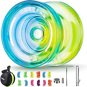 MAGICYOYO Responsive Yoyo for Kids Beginners, Dual Purpose Yo Yo K2 Unresponsive Yo-yo for Finger Spin Tricks Intermediate Play+12 Yoyo Strings+Bearing Tool +Storage Case(Blue Yellow)