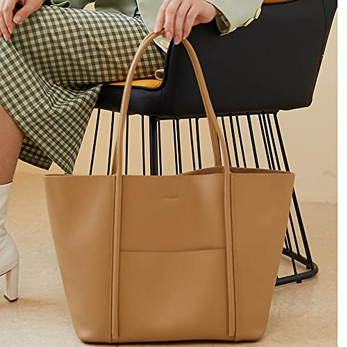 Leather women's bag, tote bag, hand bag, cow leather, commuting backpack, women's large capacity (Brown)