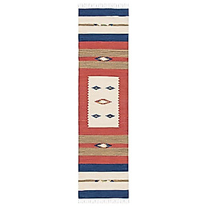 Safavieh Montauk Collection Runner Rug - 2'3" x 7', Blue & Red, Handmade Boho Tribal Southwestern Cotton Fringe, Ideal for High Traffic Areas in Living Room, Bedroom (MTK552A)