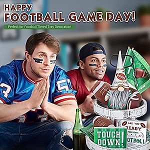 4 Pieces Football Tiered Tray Decor Farmhouse Rustic Football Decorations Football Table Centerpieces Rugby Gnomes Plush Ornament for Fans Club Football Theme Party Supplies Football Season