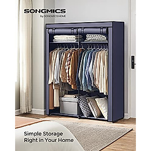 SONGMICS Closet Wardrobe, Portable Closet for Bedroom, Clothes Rail with Non-Woven Fabric Cover, Clothes Storage Organizer, 55.1 x 16.9 x 68.5 Inches, Dark Blue URYG002I02
