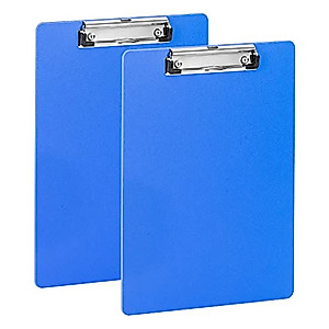 Deli Plastic Clipboard, Clip Board with Low Profile Clip, Standard A4 Letter Size Clipboards for Nurses, Students, Office and Women, Blue, 2 Pack