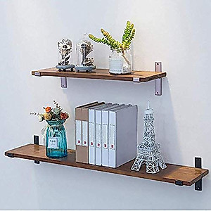 PIBM Stylish Simplicity Shelf Wall Mounted Floating Rack Shelves Retro Solid Wood Iron Art Separator Plate Bookshelf Storage Space Saving Kitchen,19 Sizes, Brown , 60x25x2cm