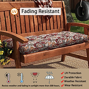 Magpie Fabrics Patio Bench Cushion 45"x18", Indoor/Outdoor Non-Slip Water Resistant Long Seat Pads, Tufted Loveseat Cushion for Swing, Settee, Window, Garden, Wicker, Front Porch (Botanical Red)